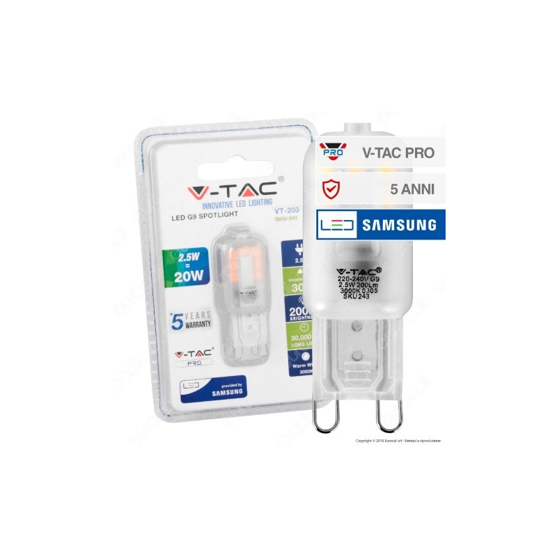 V-TAC PRO VT-203 LED SPOTLIGHT SAMSUNG CHIP - G9 2.5W PLASTIC 4000K ...