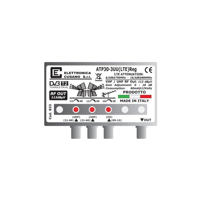 ATP30-3UU(LTE)REG. - AMPLI DA PALO CON 3 INGRESSI - 1xIII -2xUHF - Gain ...